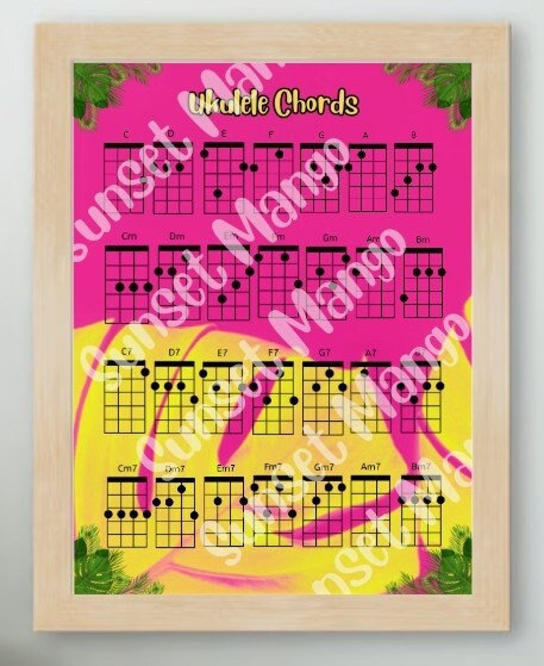 Ukulele Chord Chart Poster, Instant Download, Digital Copy, Tropical ...