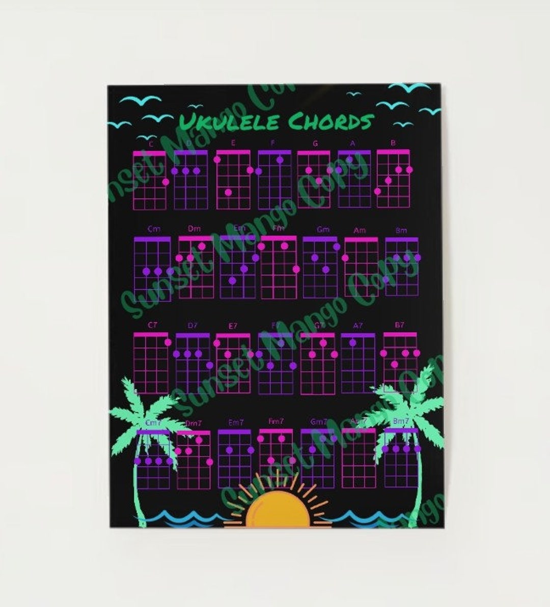 Nighttime Summer Ukulele Chord Poster Instant Digital Download - Etsy