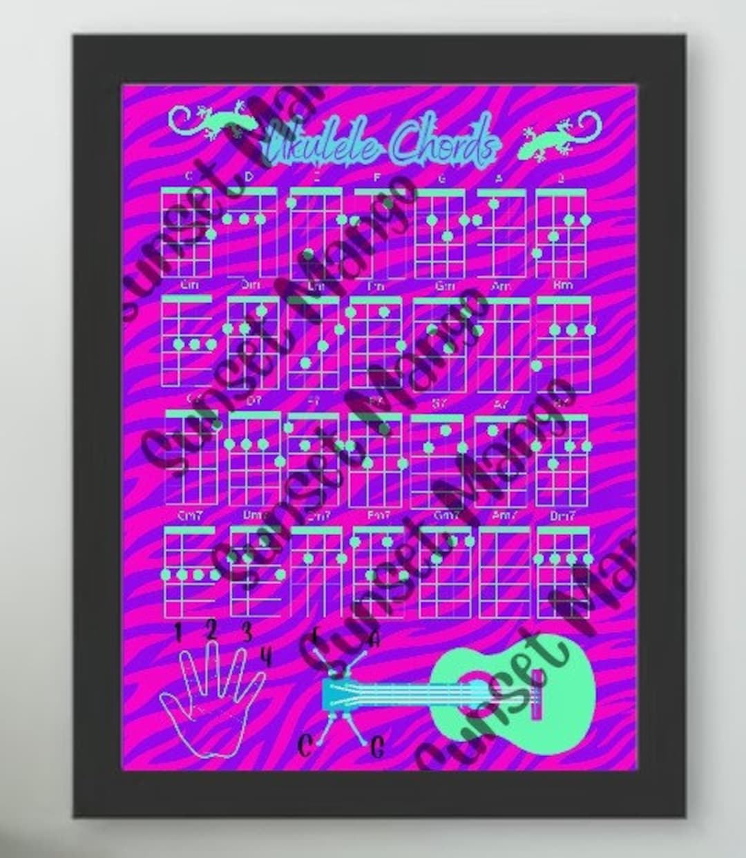 Beginner Ukulele Chord Poster With Numbers for Fingers Digital Download ...