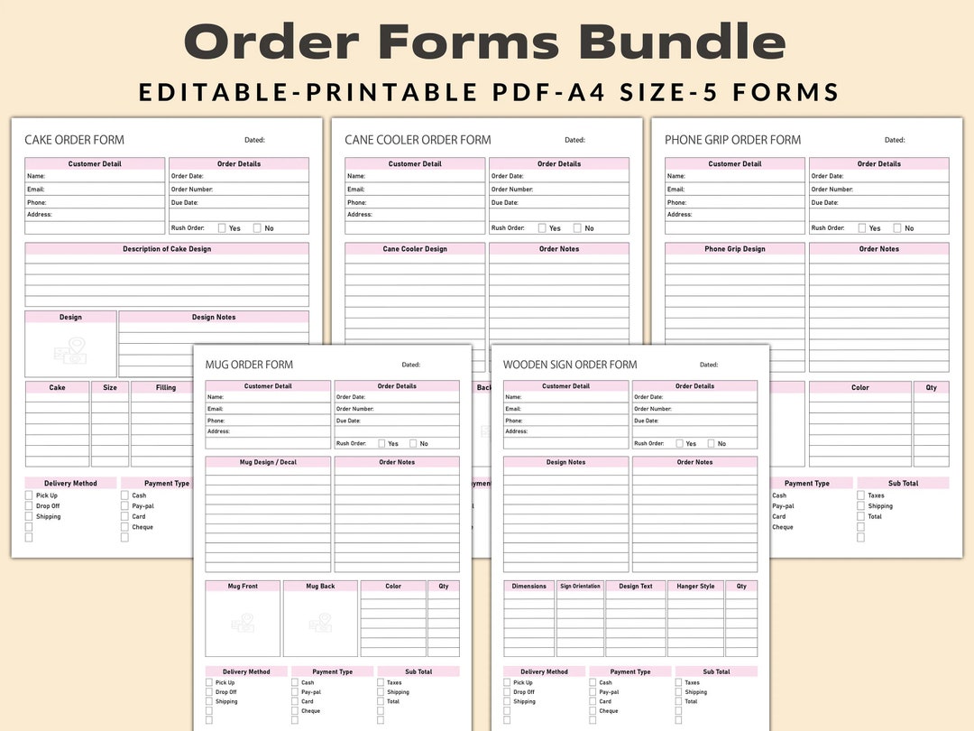 Editable and Printable Order Forms Bundle, Order Form Template ...