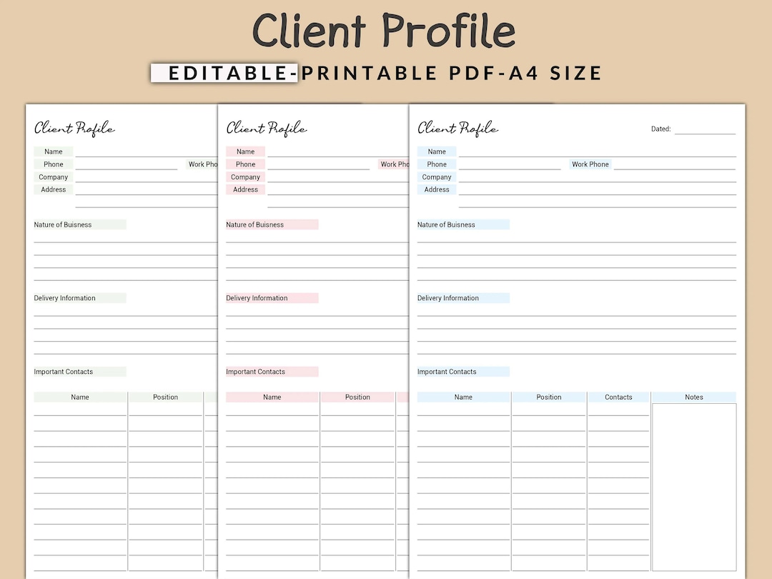 Client Profile Template. Printable Client Profile, Client Profile ...