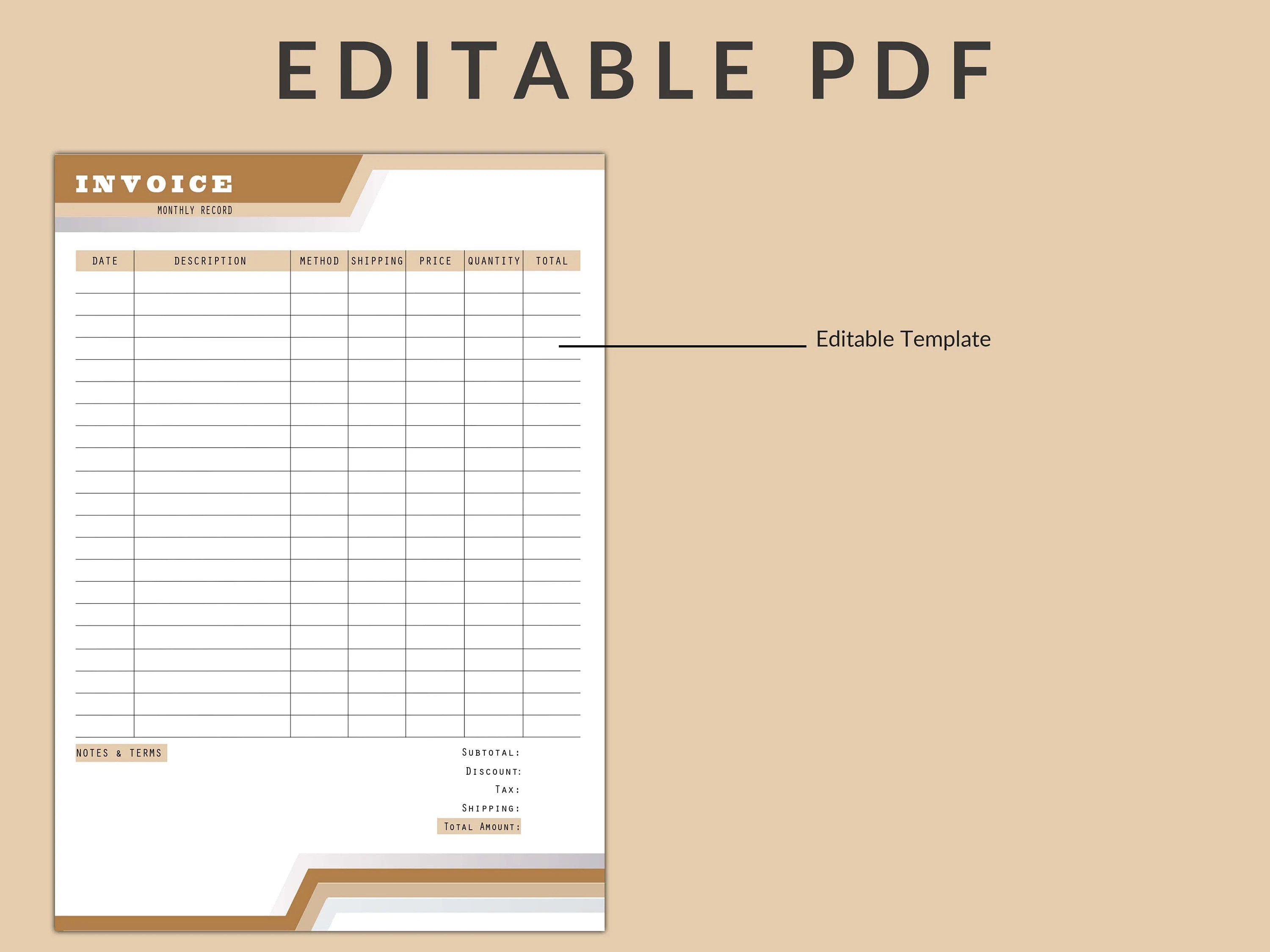 Invoice Editable Template, Printable Order Form, Custom Downloadable ...