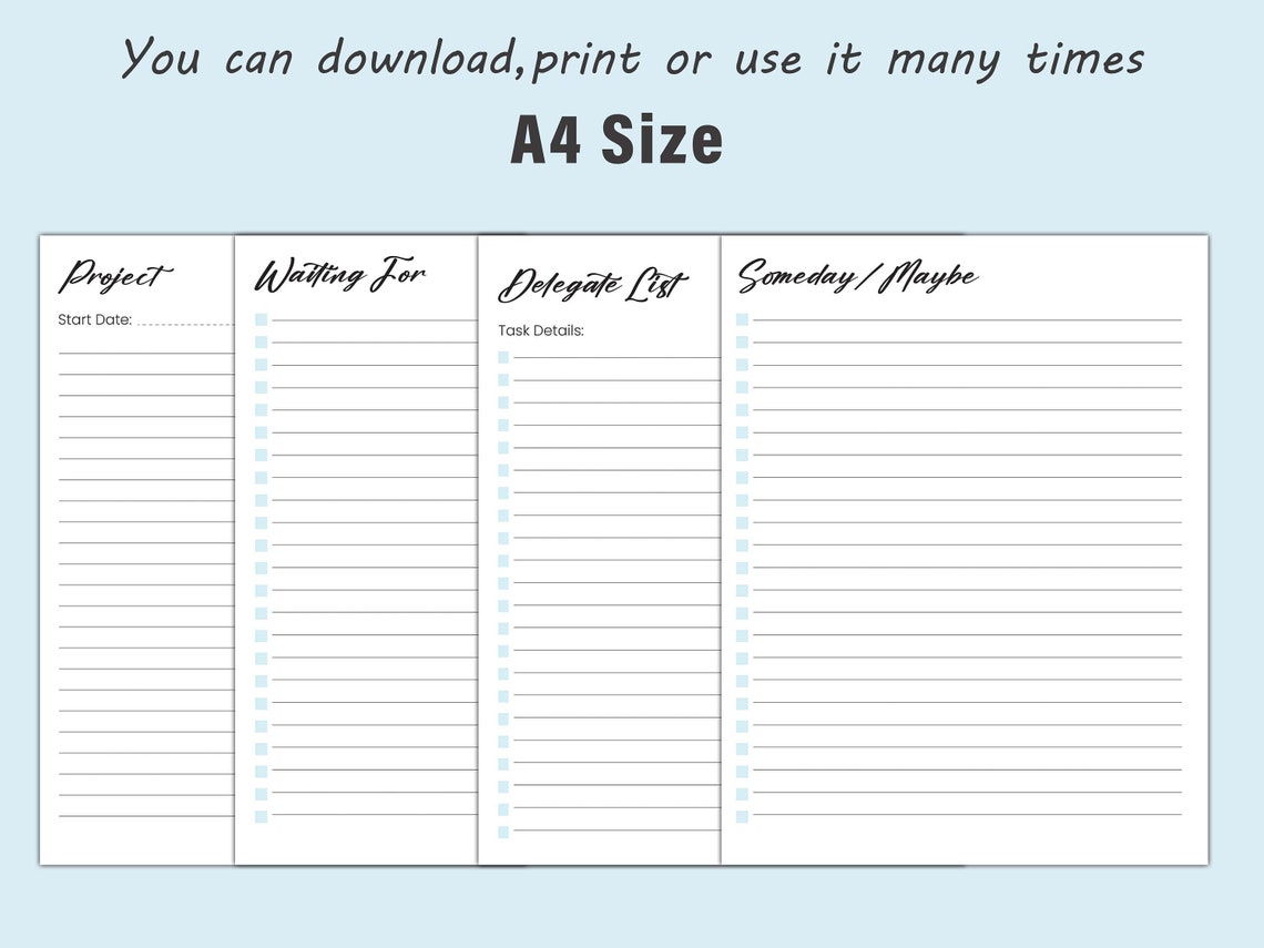 Printable Getting Things Done GTD Planner, GTD Worksheets, Getting ...