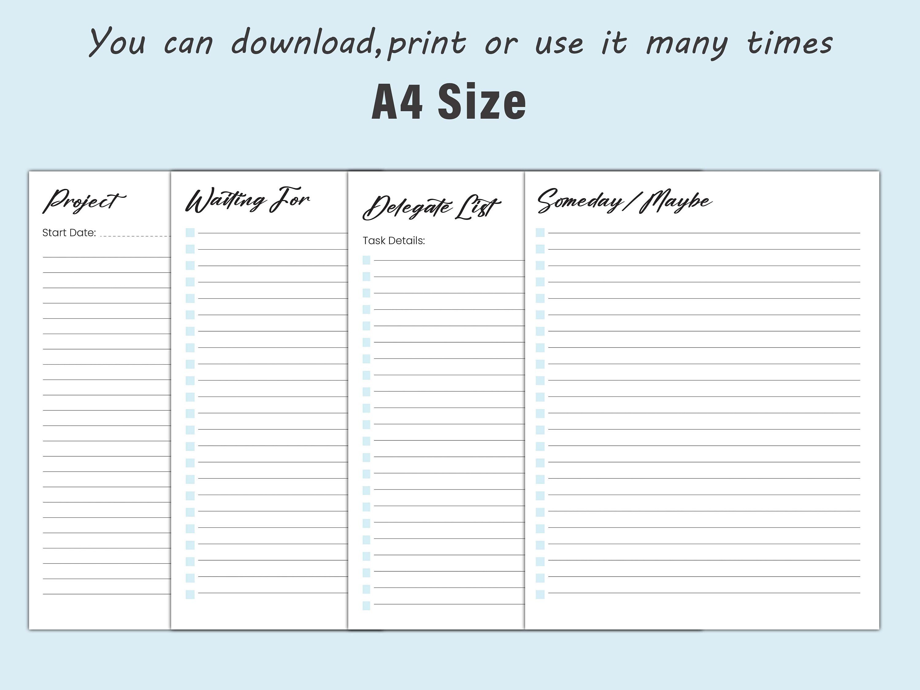 Printable Getting Things Done GTD Planner, GTD Worksheets, Getting ...