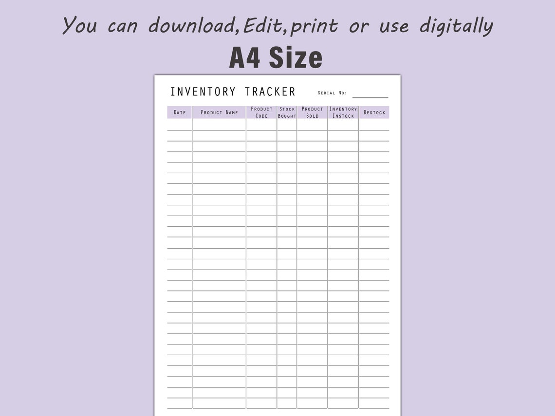Editable Inventory Log, Inventory Tracker, Product Inventory, Inventory ...