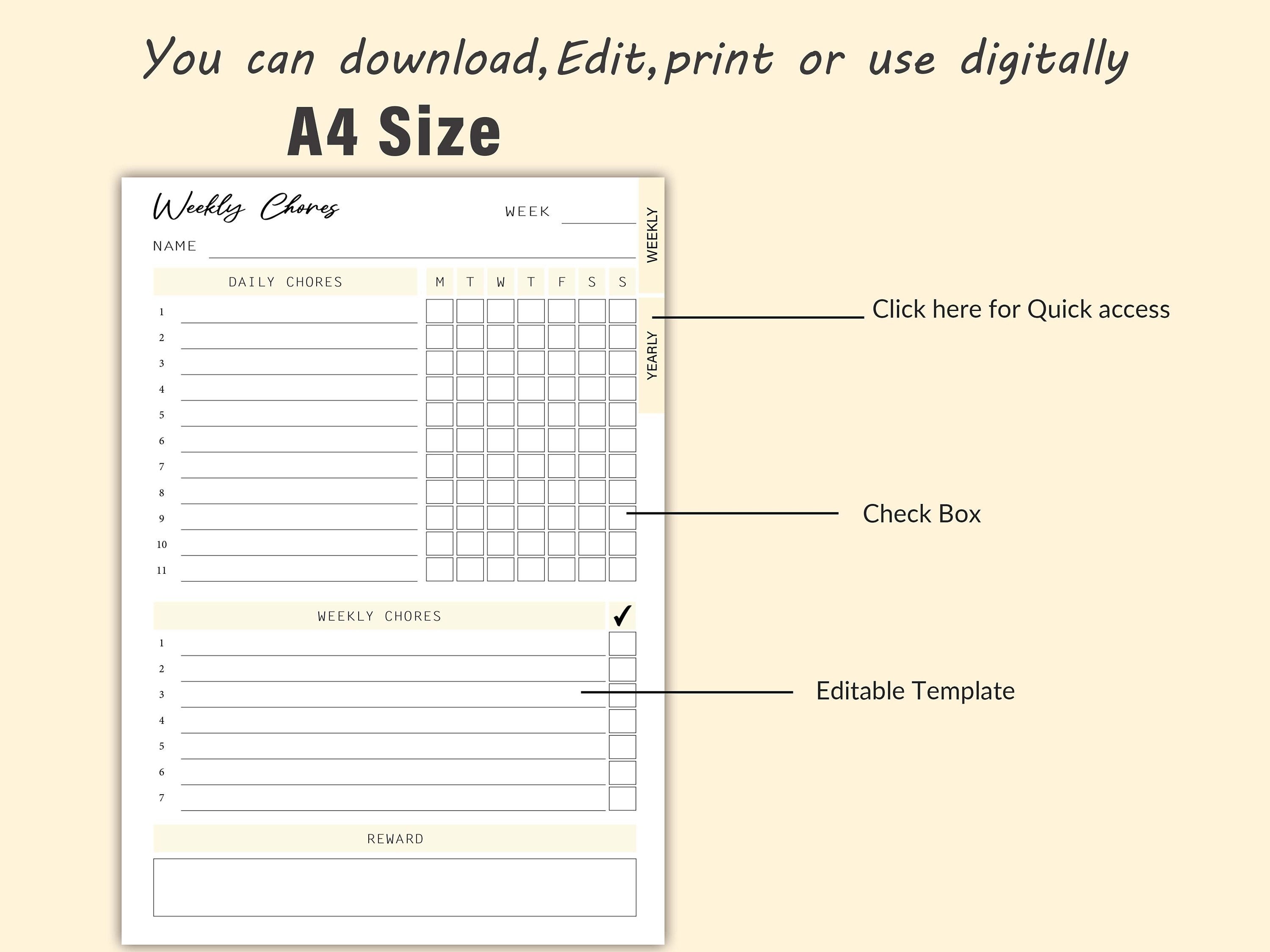 Editable Weekly and Yearly Chores, Chore Chart Planner, Digital Chore ...