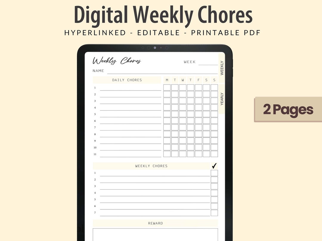 Editable Weekly and Yearly Chores, Chore Chart Planner, Digital Chore ...