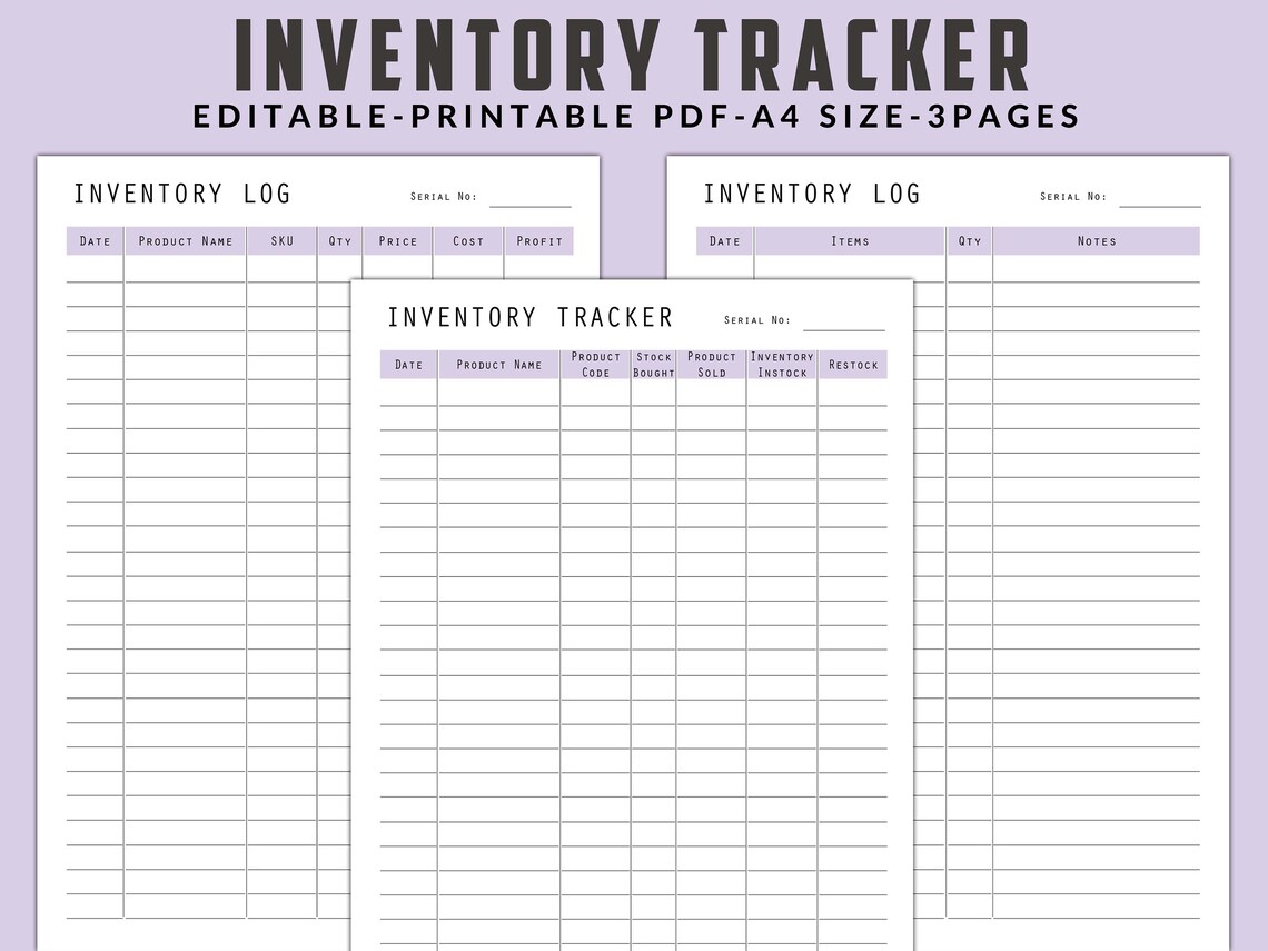 Editable Inventory Log, Inventory Tracker, Product Inventory, Inventory ...