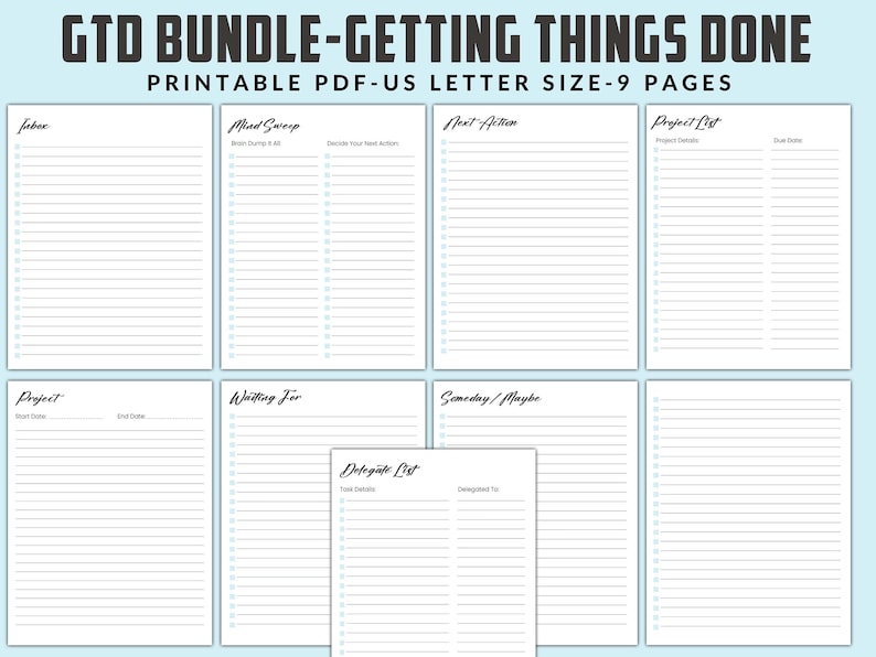 Printable Getting Things Done GTD Planner, GTD Worksheets, Getting ...