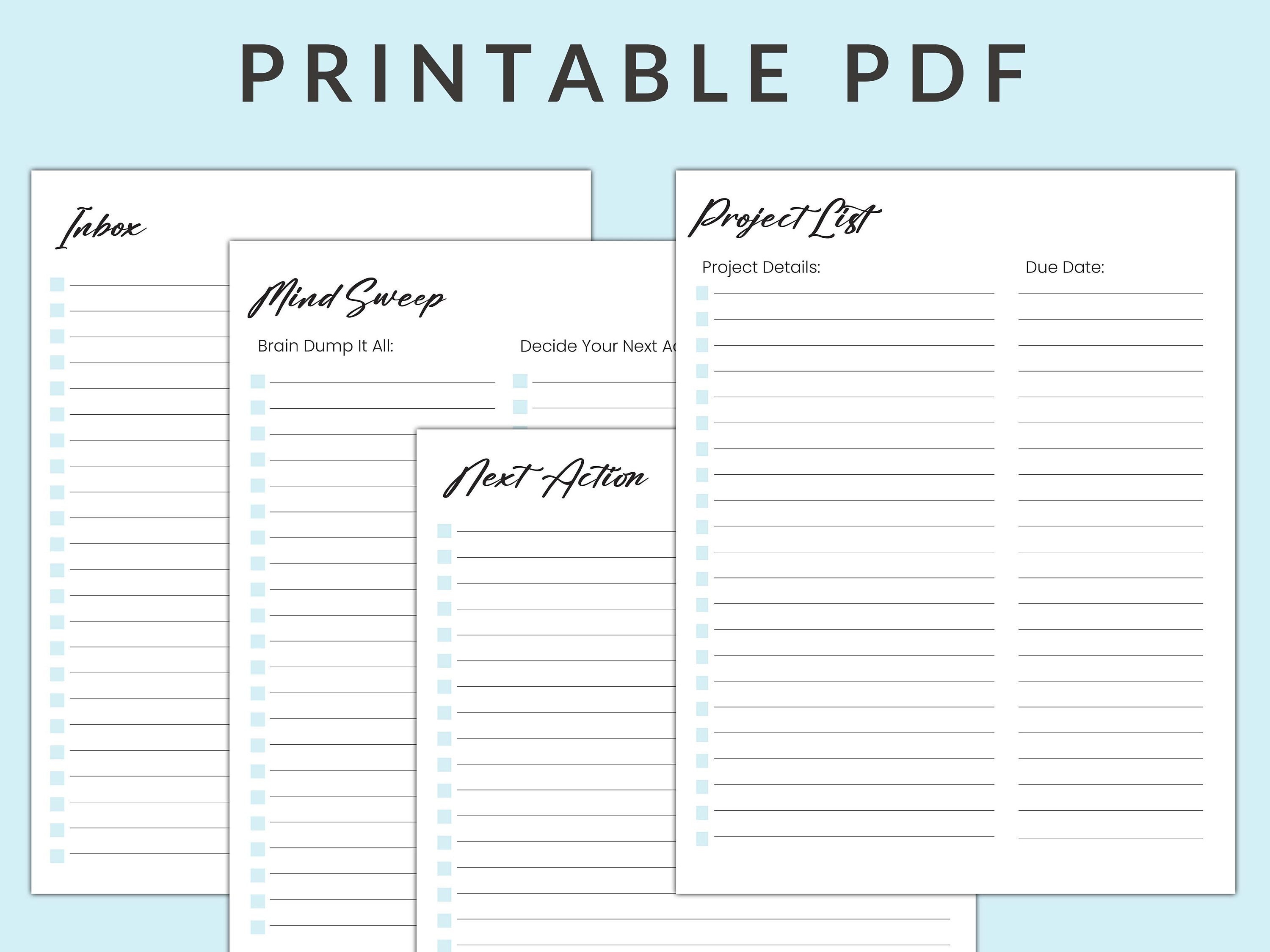 Printable Getting Things Done GTD Planner, GTD Worksheets, Getting ...