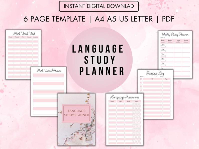 Printable Language Study Planner, Language Learning Planner Notebook ...