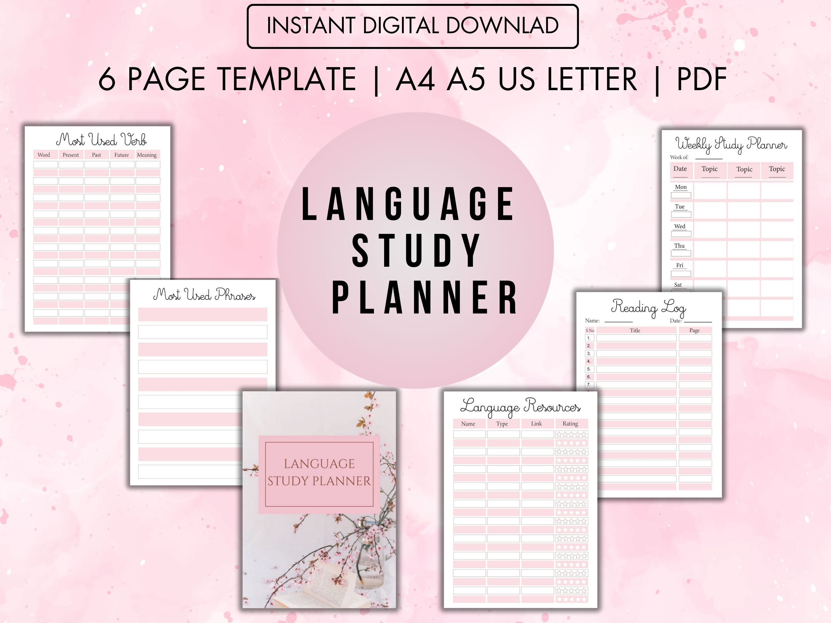 Printable Language Study Planner, Language Learning Planner Notebook ...