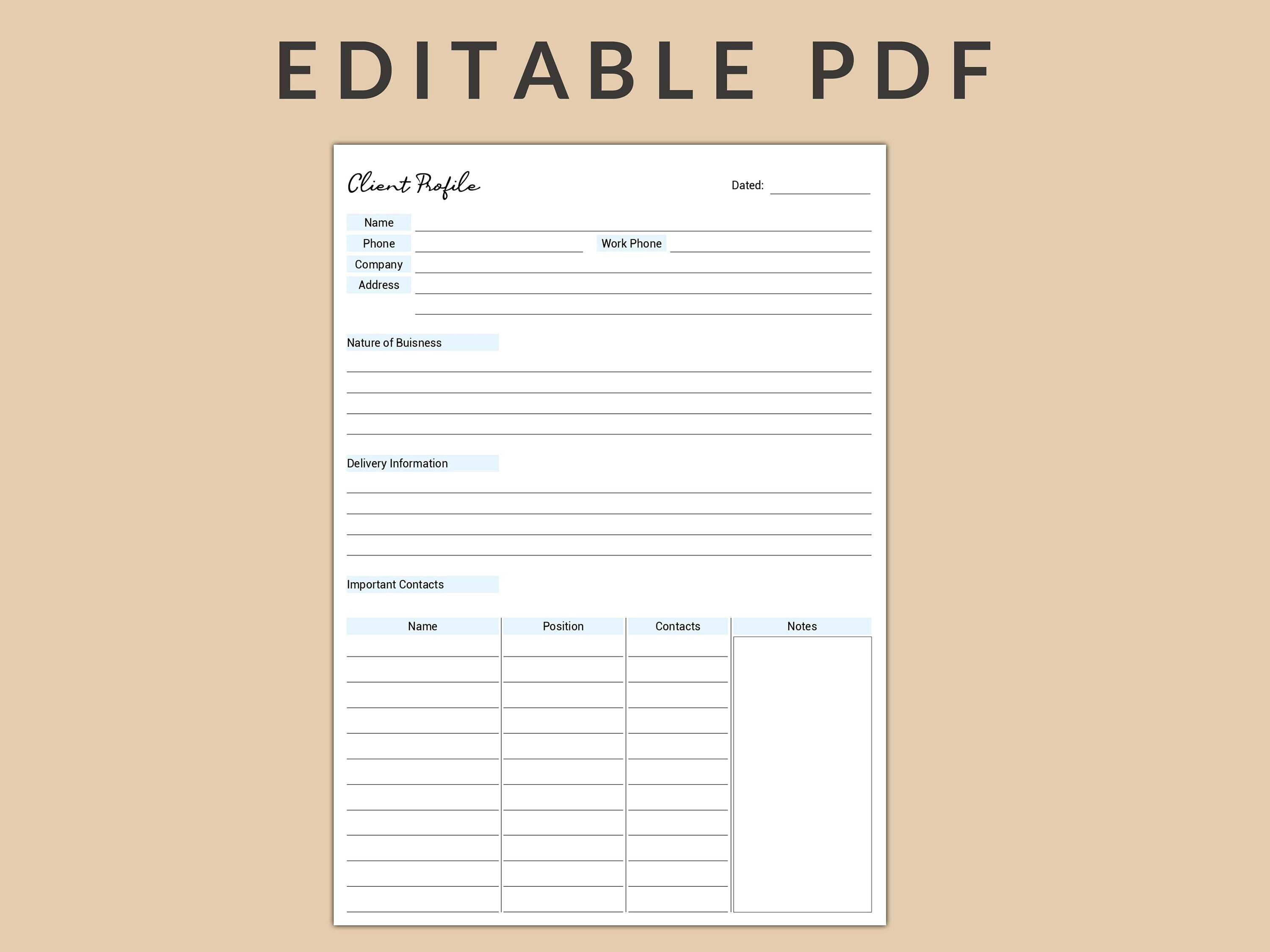 Client Profile Template. Printable Client Profile, Client Profile ...