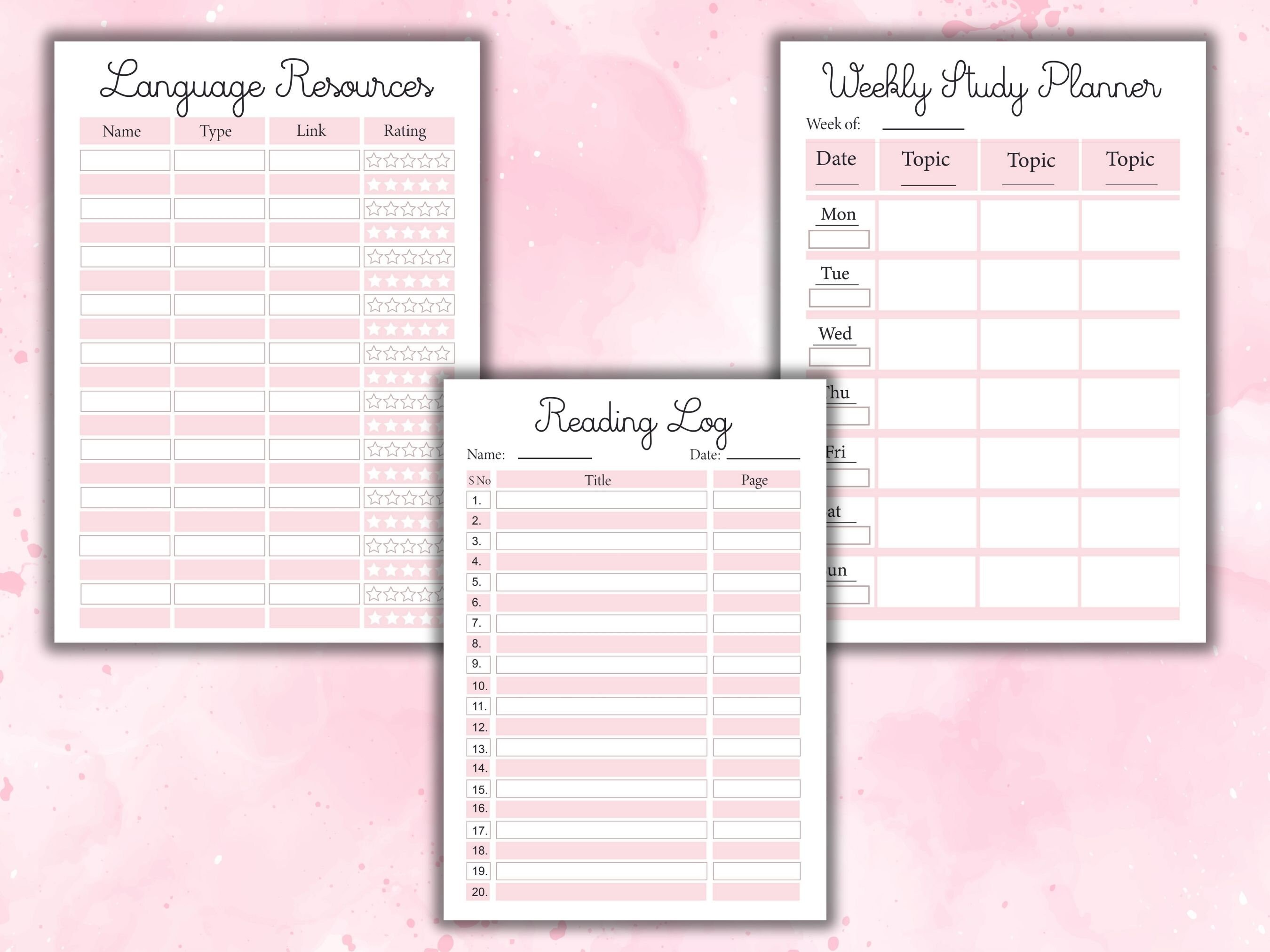 Printable Language Study Planner, Language Learning Planner Notebook ...