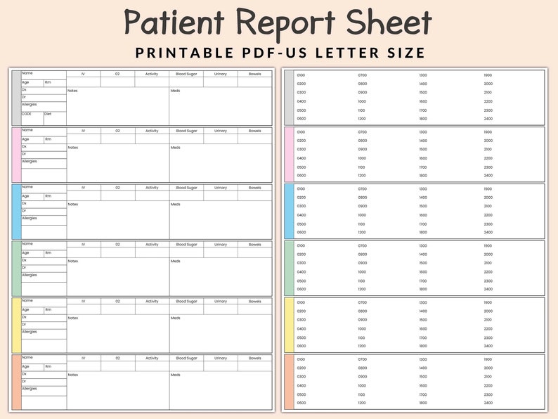 Hoja de informe del paciente imprimible, registro del paciente - Etsy ...