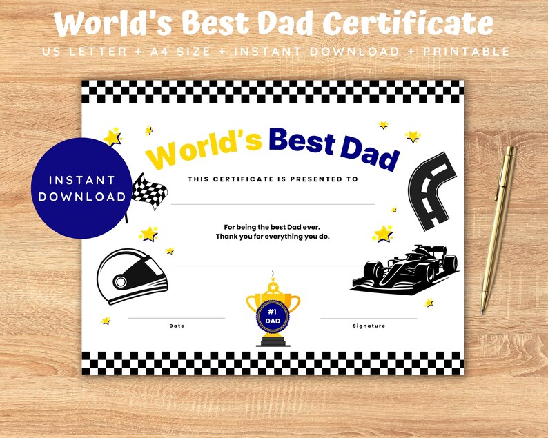 World's Best Dad Certificate Printable | Fathers Day Gift for Dad ...