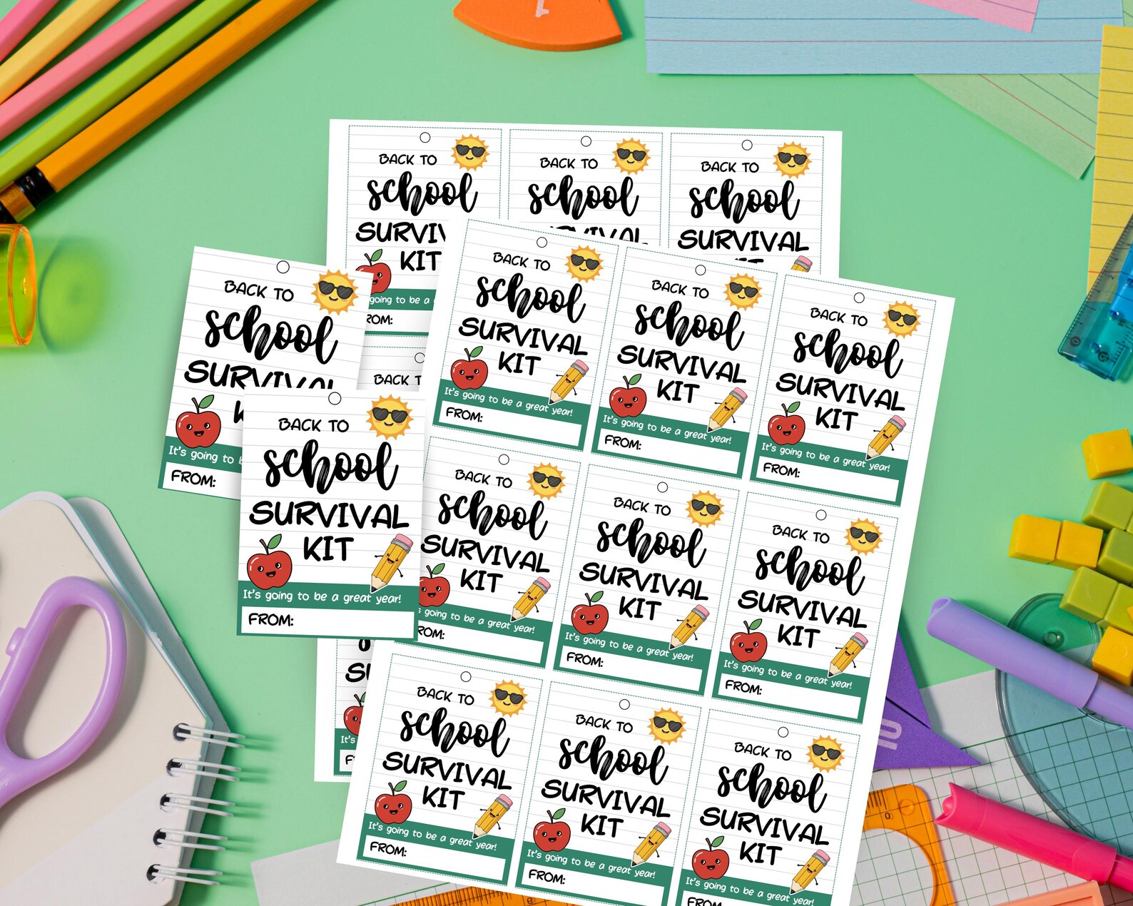 Back to School Survival Kit Gift Tags, First Day of School, Care ...