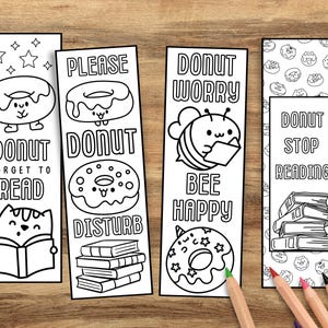 Donut Stop Reading Coloring Bookmarks Printable | Fun Donut-themed ...