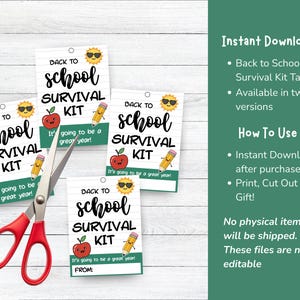 Back to School Survival Kit Gift Tags | Printable Teacher & Student ...