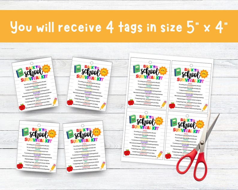 Back to School Survival Kit Gift Tags | Back to School Gift Tag ...