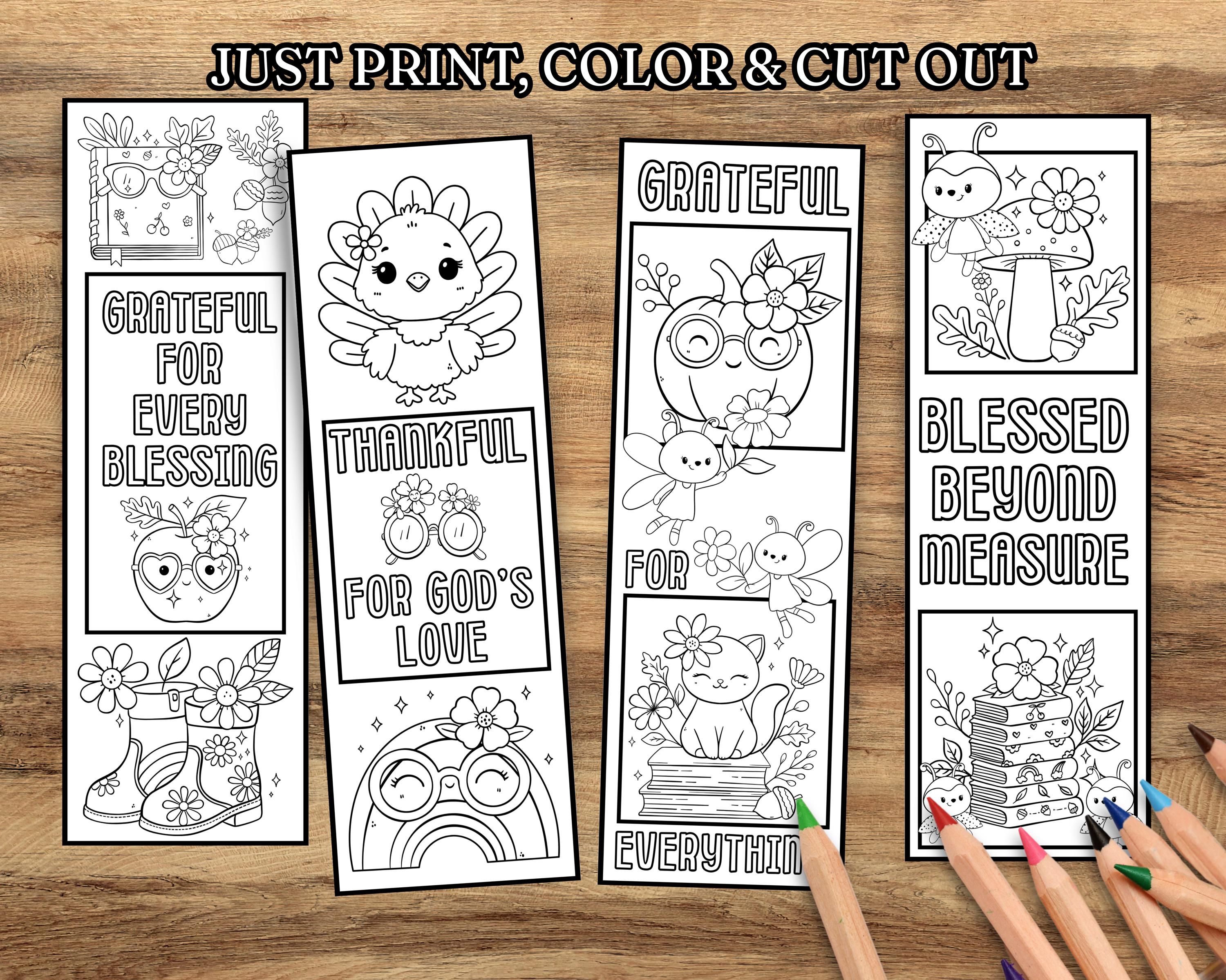 Grateful Coloring Bookmarks Printable | Fall Thanksgiving Bookmarks to ...