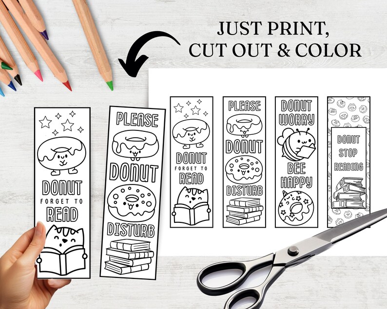 Donut Stop Reading Coloring Bookmarks Printable | Fun Donut-themed ...