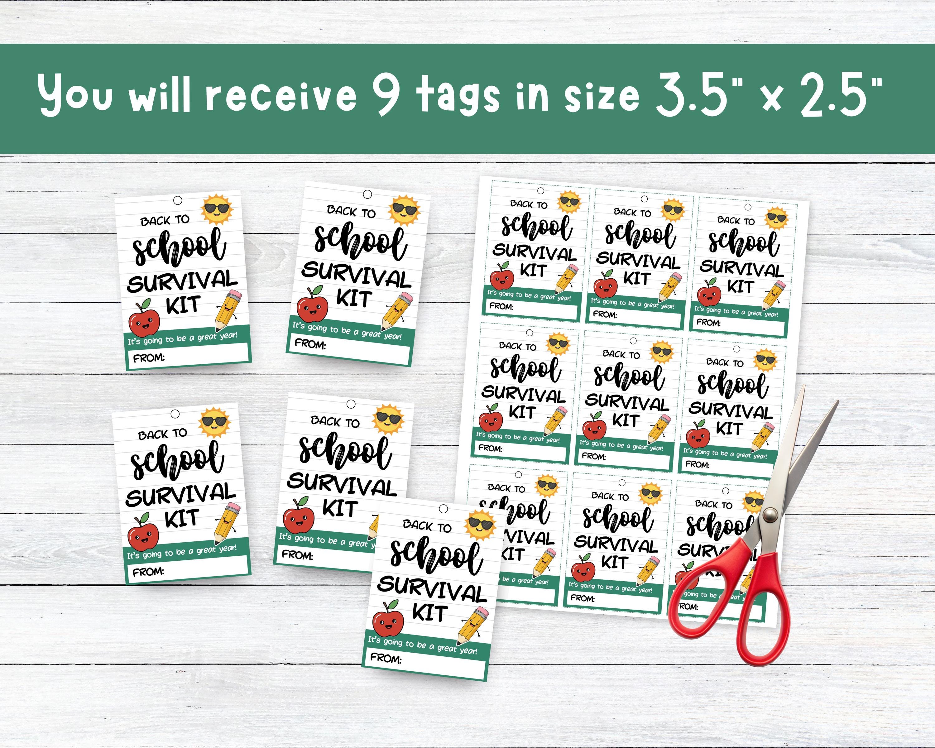 Back to School Survival Kit Gift Tags, First Day of School, Care ...