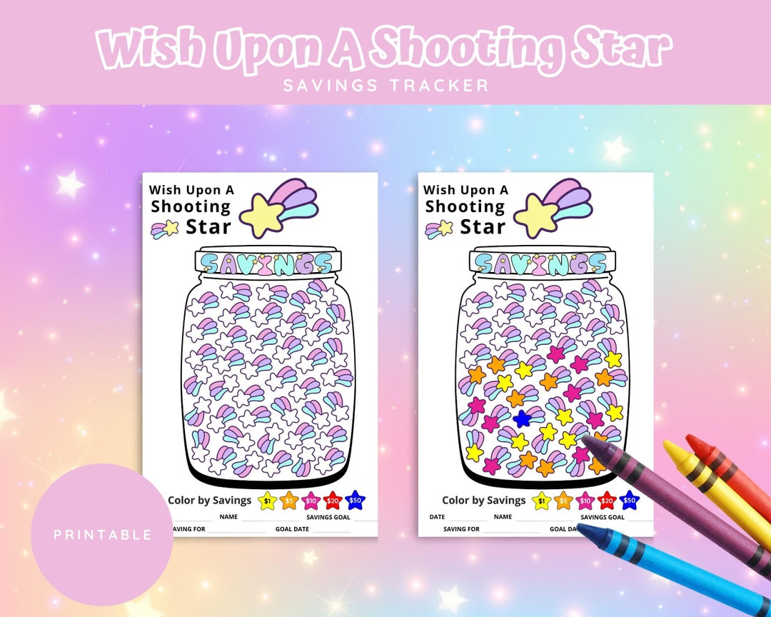 Kids Color Savings Tracker | Wish Upon A Shooting Star Savings Tracker ...