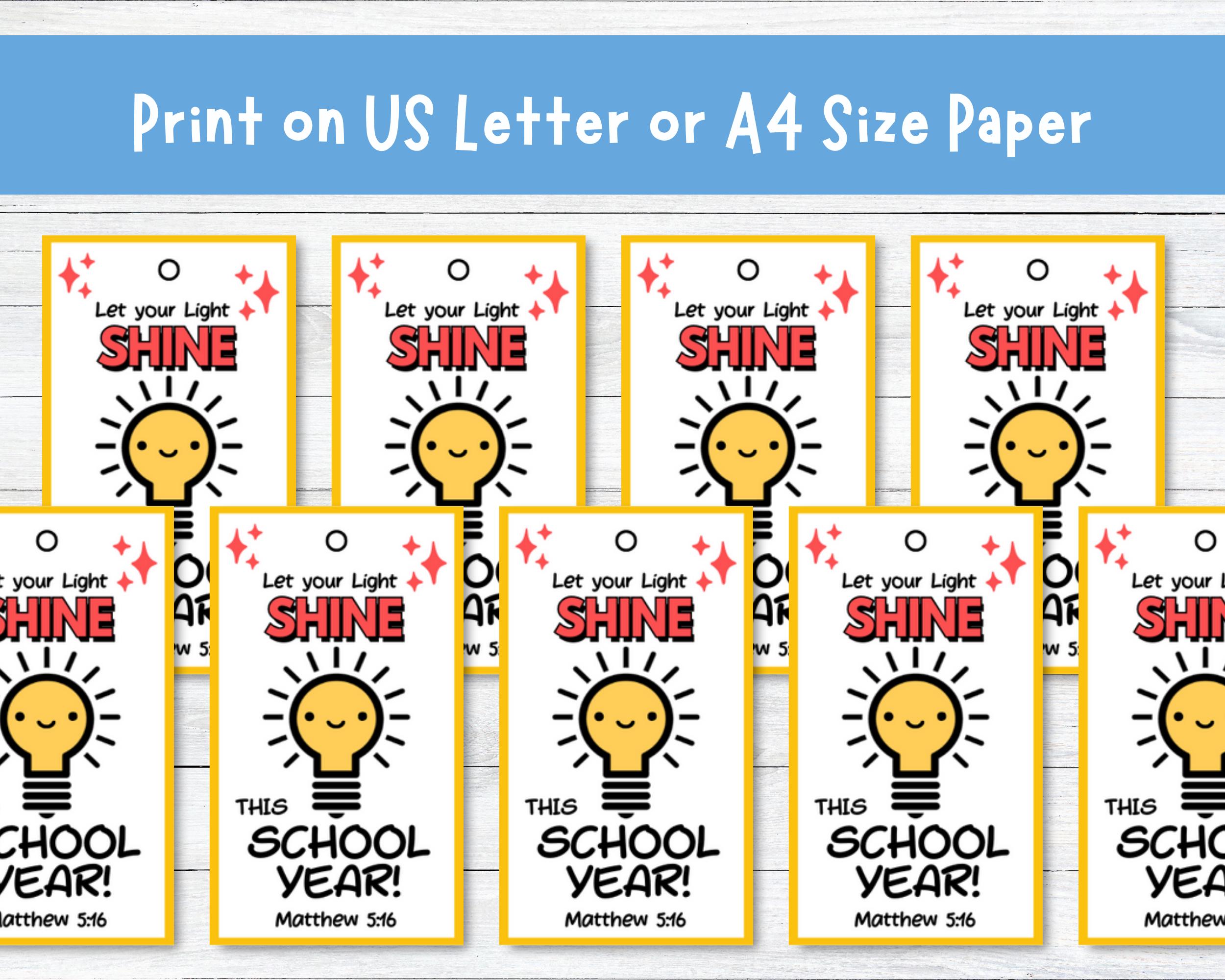 Let Your Light Shine Back to School Gift Tags | Printable Teacher Gift ...