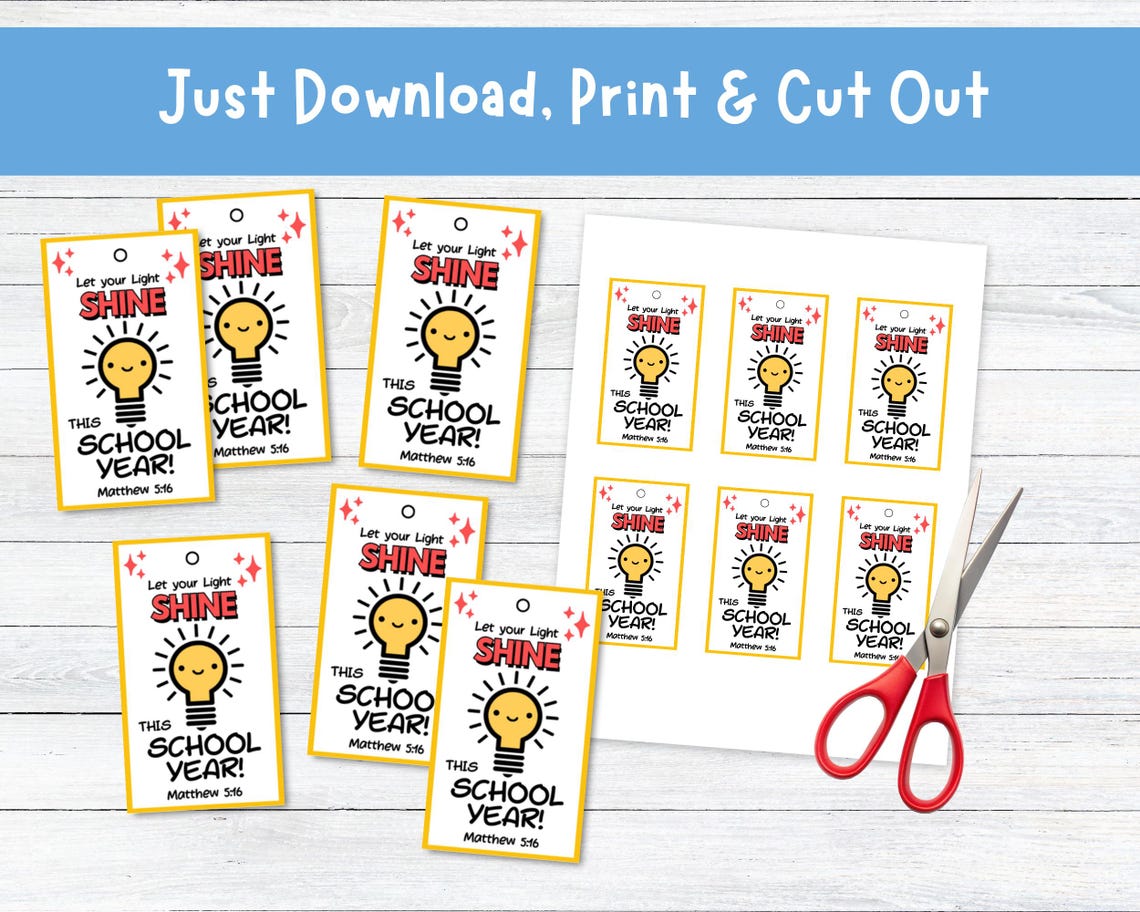 Let Your Light Shine Back to School Gift Tags | Printable Teacher Gift ...