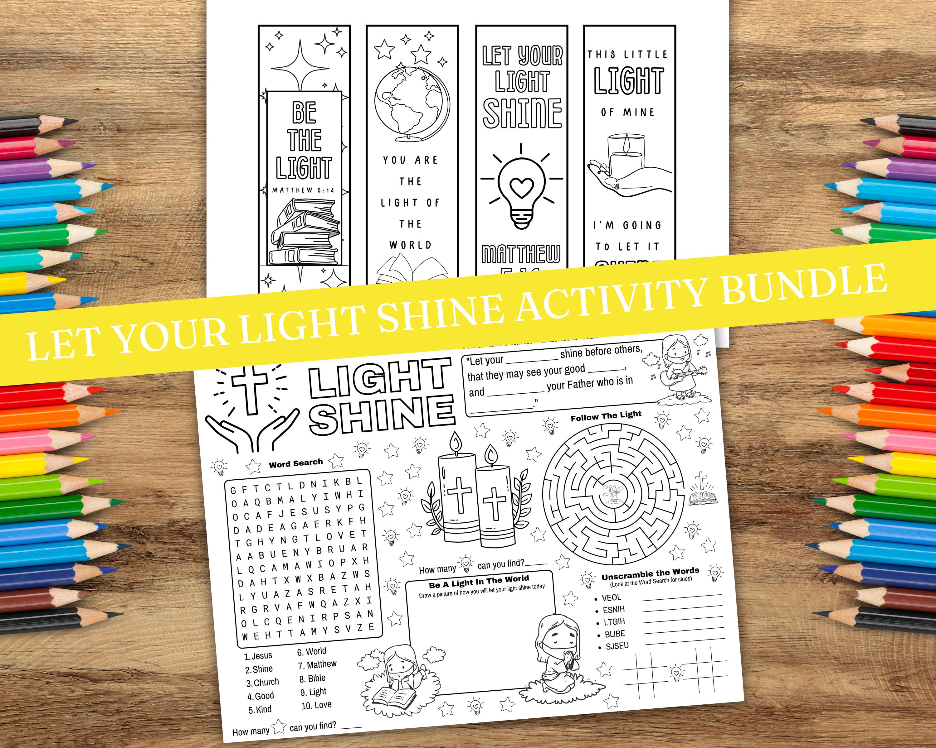 Let Your Light Shine Activity Bundle, Christian Kids Activity Page ...