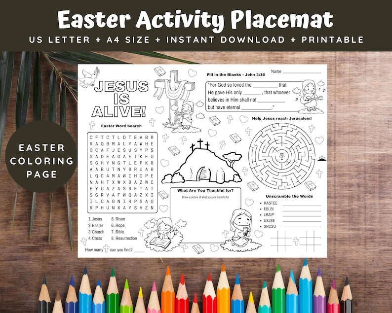 Easter Activity Placemat | Jesus is Alive Activity Page | Jesus is ...