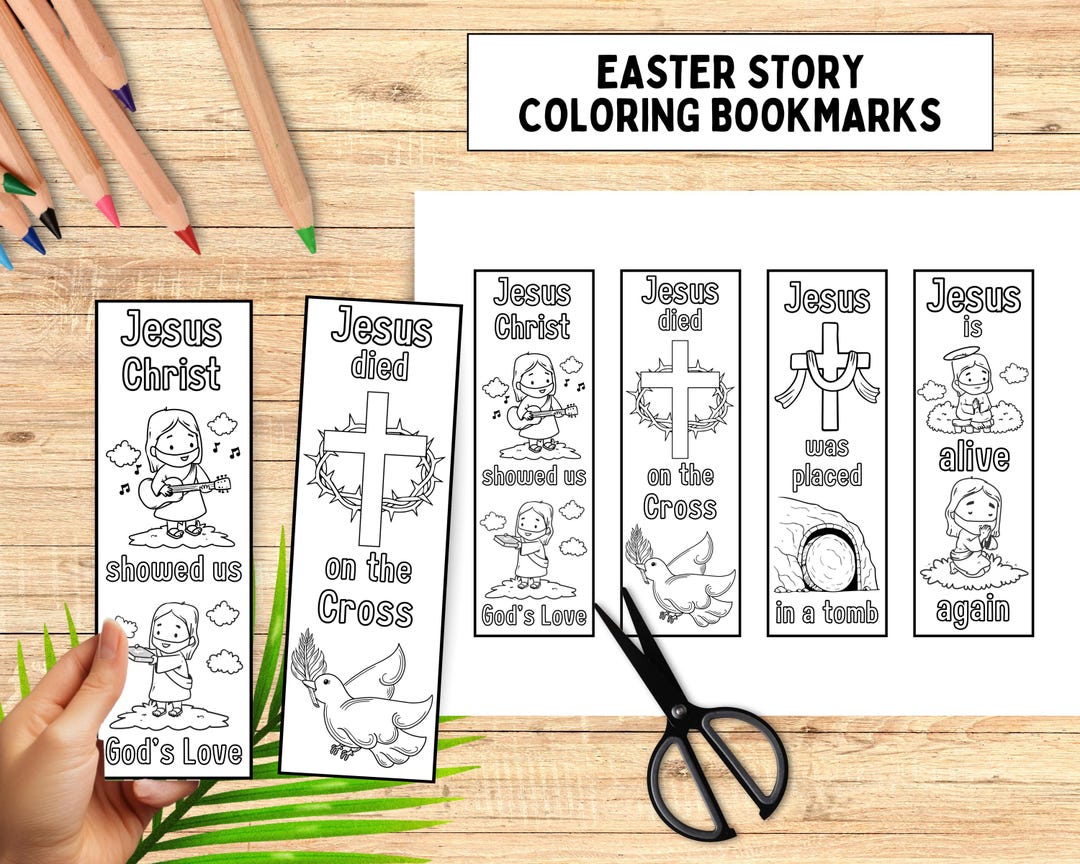 Easter Story Coloring Bookmarks Printable | Christian Easter Bookmarks ...