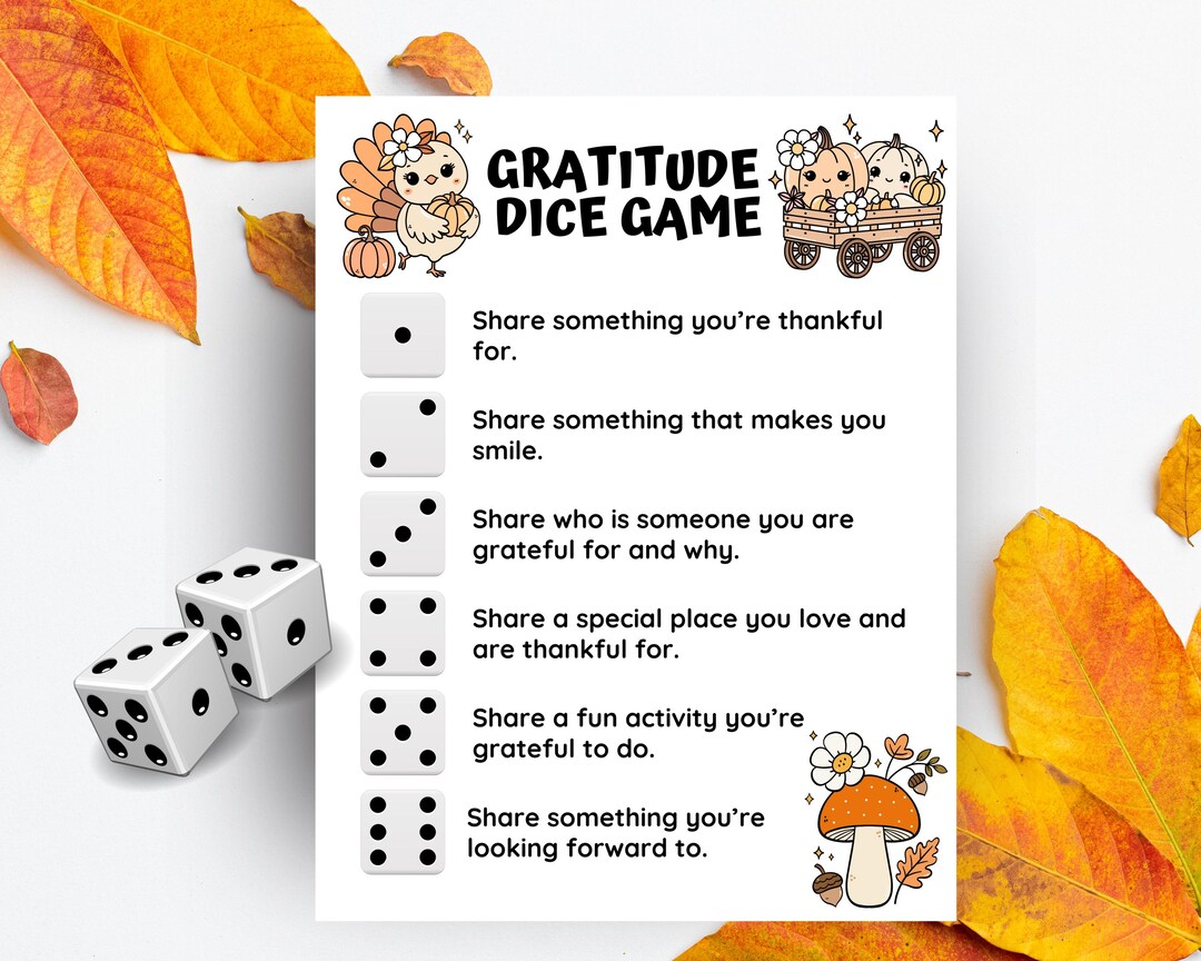 Gratitude Dice Game Printable | Thanksgiving Activity for Kids | Fall ...