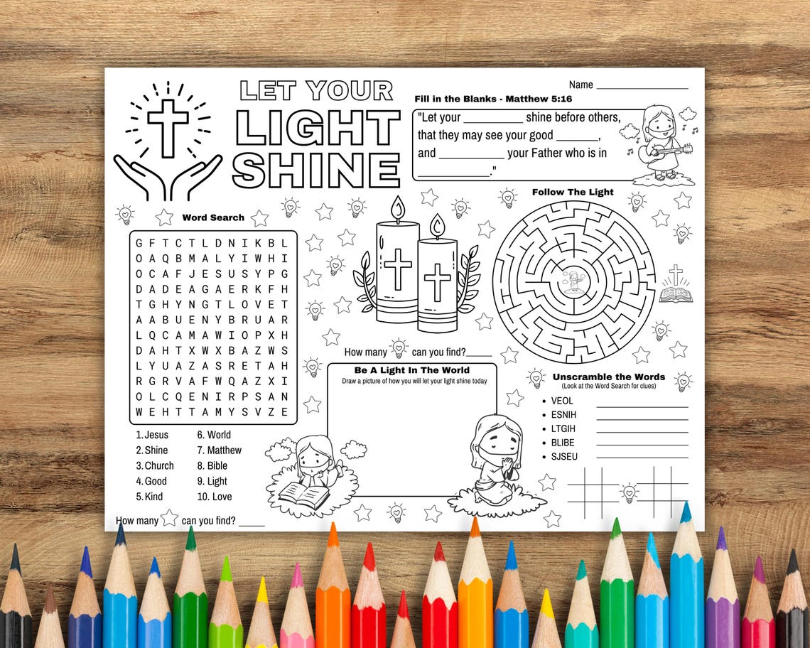 Let Your Light Shine Activity Page for Kids, Bible Verse Coloring Sheet ...