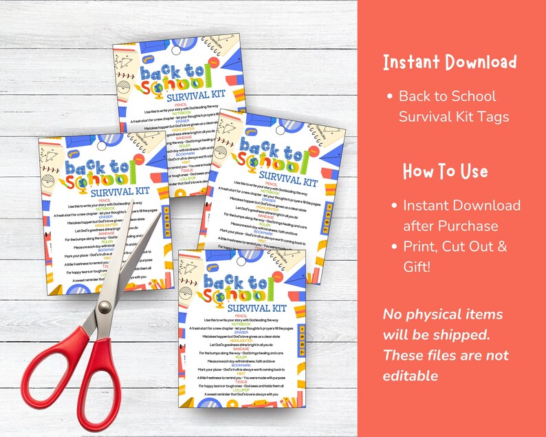 Back to School Survival Kit Gift Tags | Bible Themed Gift Tags ...