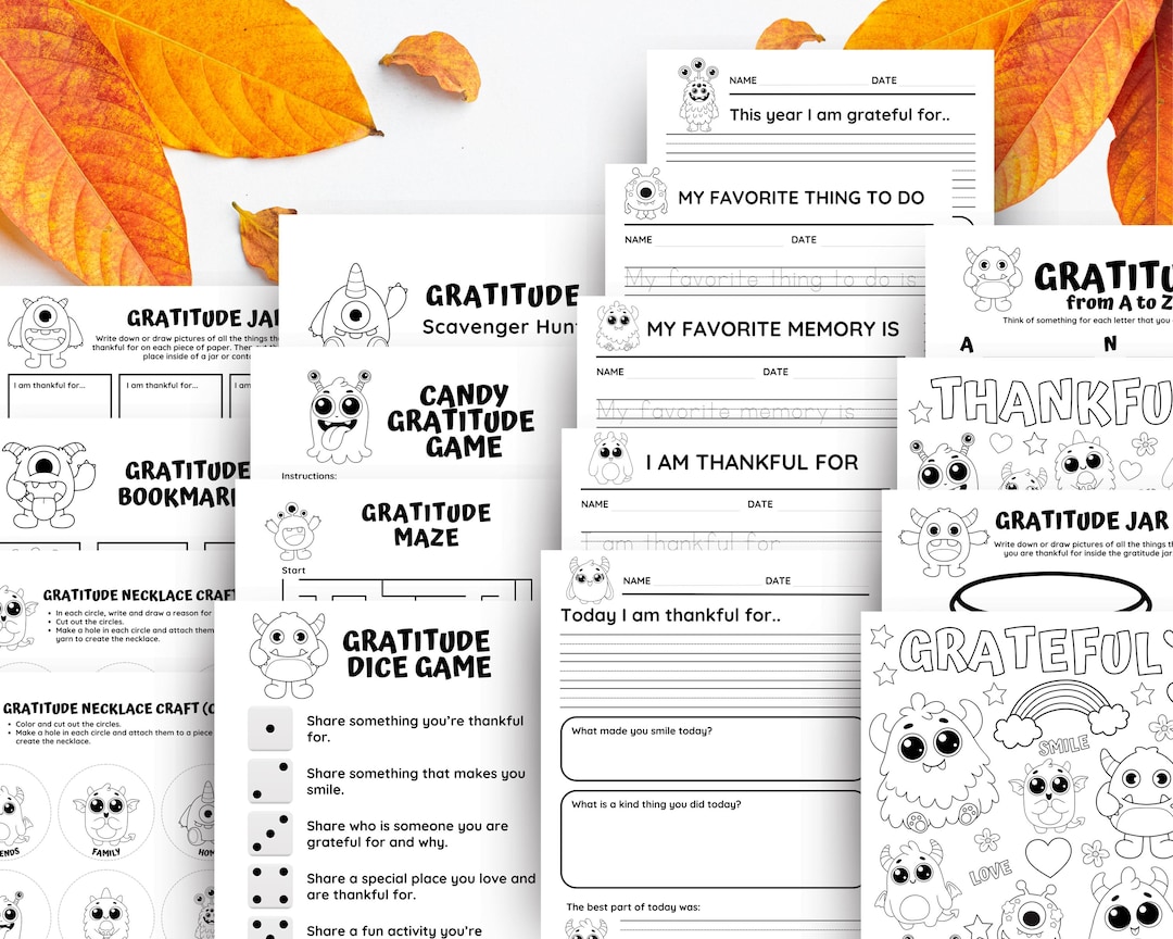 Gratitude Activity Pack for Kids Printable | Monster Theme Thanksgiving ...