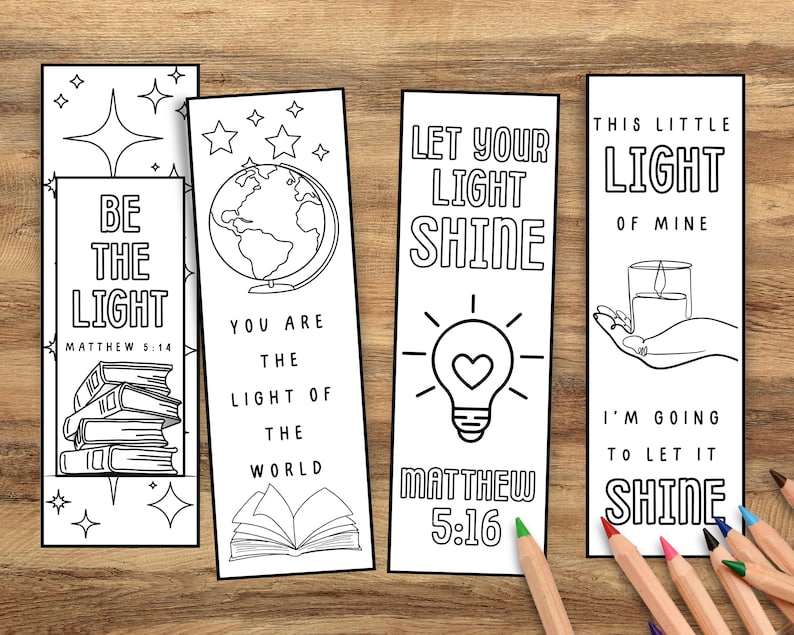 Let Your Light Shine Coloring Bookmarks Printable, Christian Bible ...