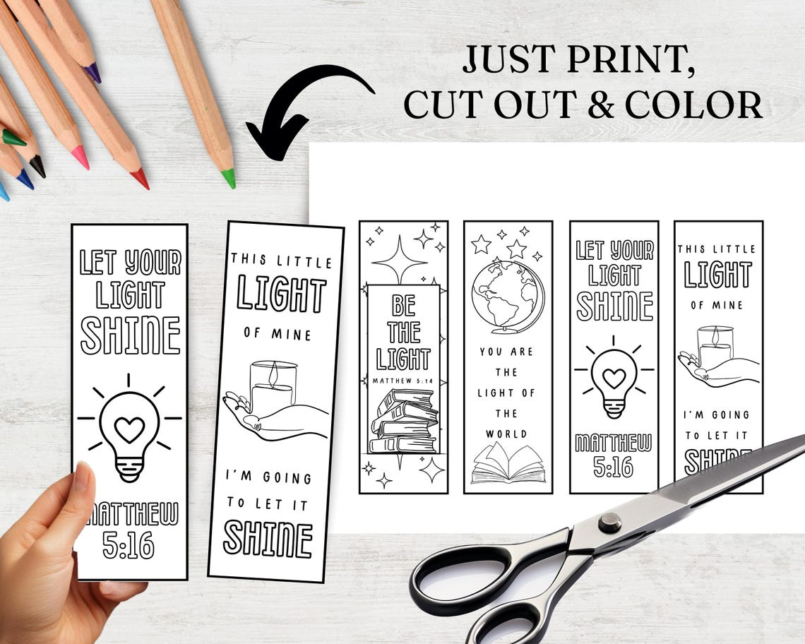 Let Your Light Shine Coloring Bookmarks Printable | Christian Bible ...