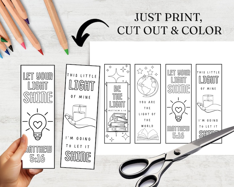 Let Your Light Shine Coloring Bookmarks Printable | Christian Bible ...