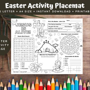 Jesus is Alive Activity Page Printable | Easter Bible Activity Placemat ...