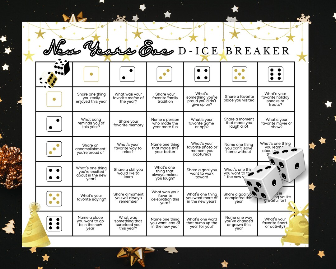 New Years Eve Dice Icebreaker Game for Teens | Fun NYE Party Game ...