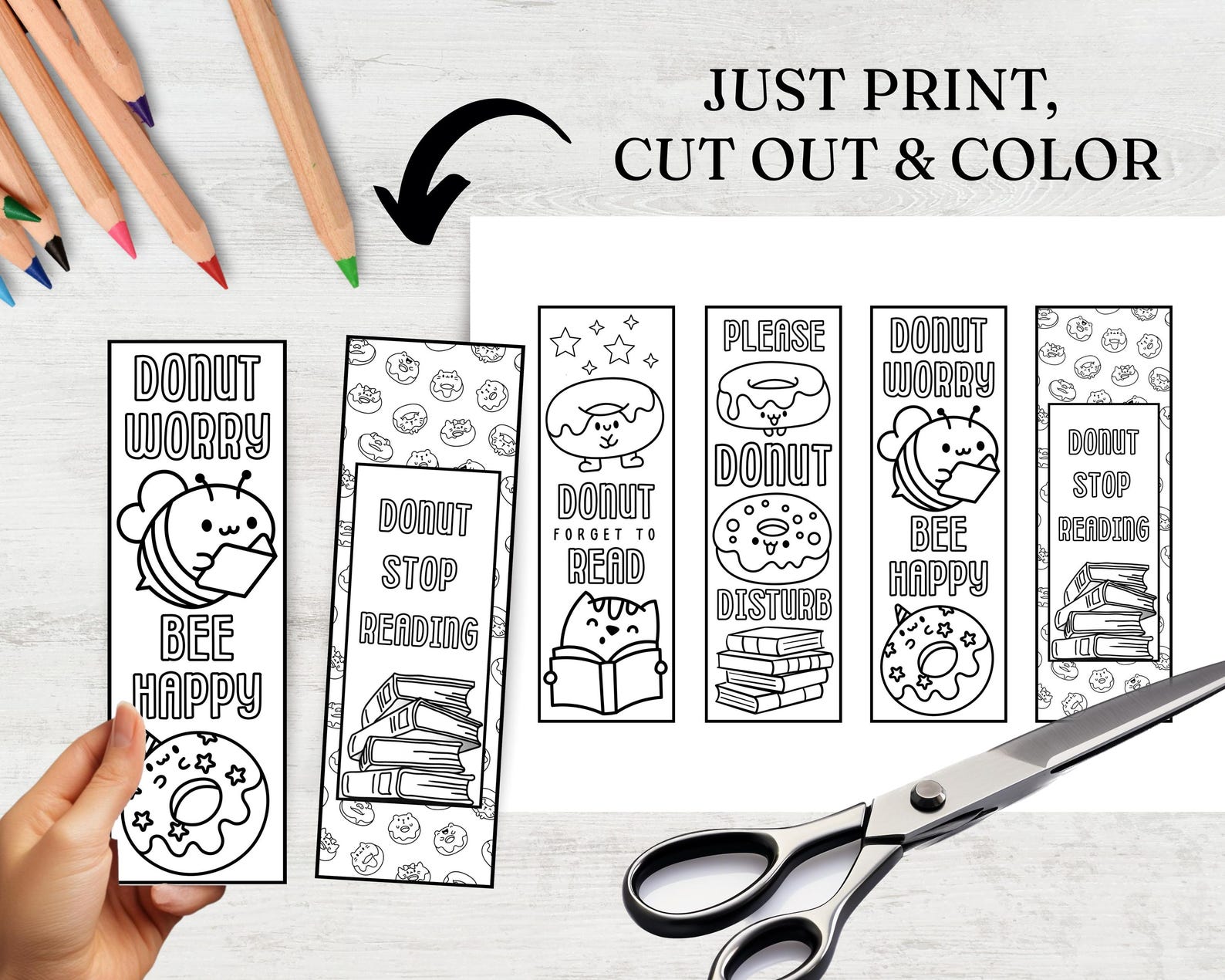 Donut Stop Reading Coloring Bookmarks Printable | Fun Donut-themed ...