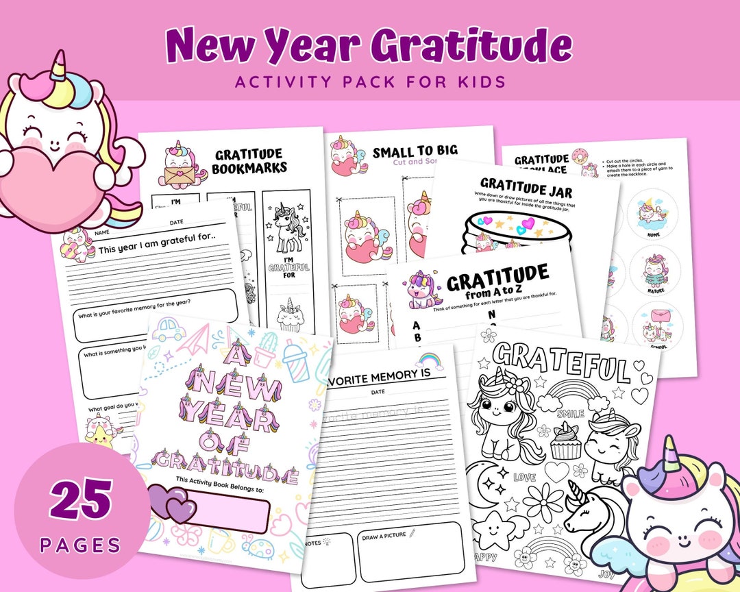 New Year Gratitude Kids Activity Pack Unicorn Theme Gratitude Kids ...