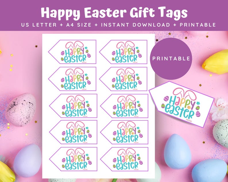 Happy Easter Gift Tags | Cute Printable Treat Tags | Festive Easter ...