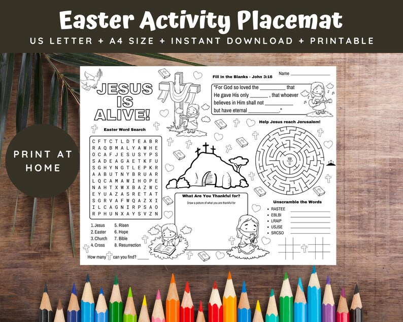 Jesus is Alive Activity Page Printable | Easter Bible Activity Placemat ...