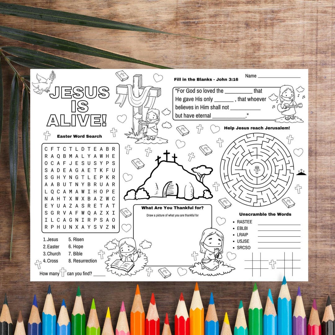 Jesus is Alive Activity Page Printable | Easter Bible Activity Placemat ...