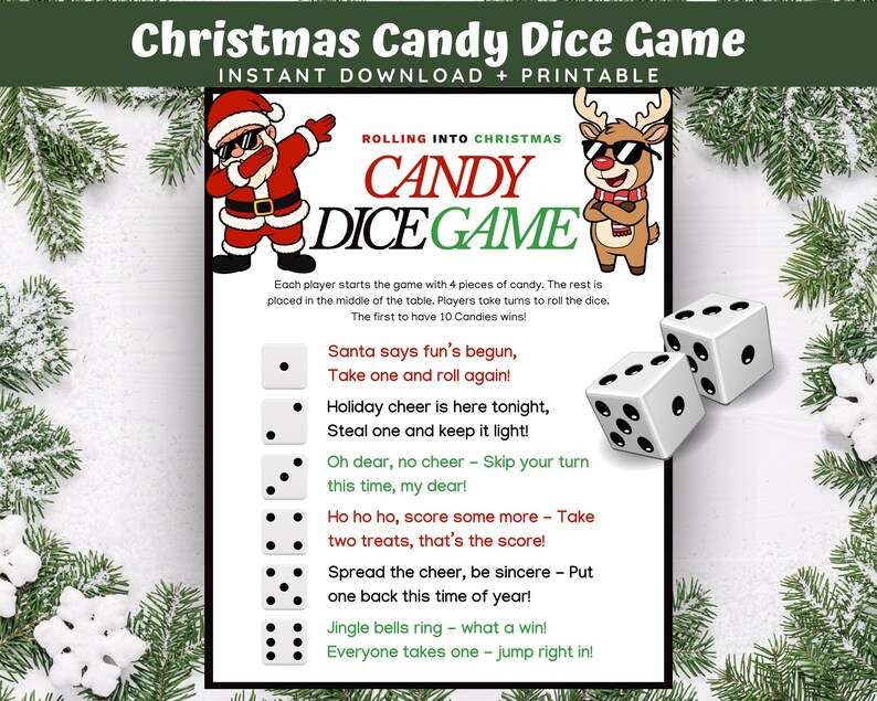 Christmas Candy Dice Game for Tweens Printable | Fun Holiday Dice Game ...