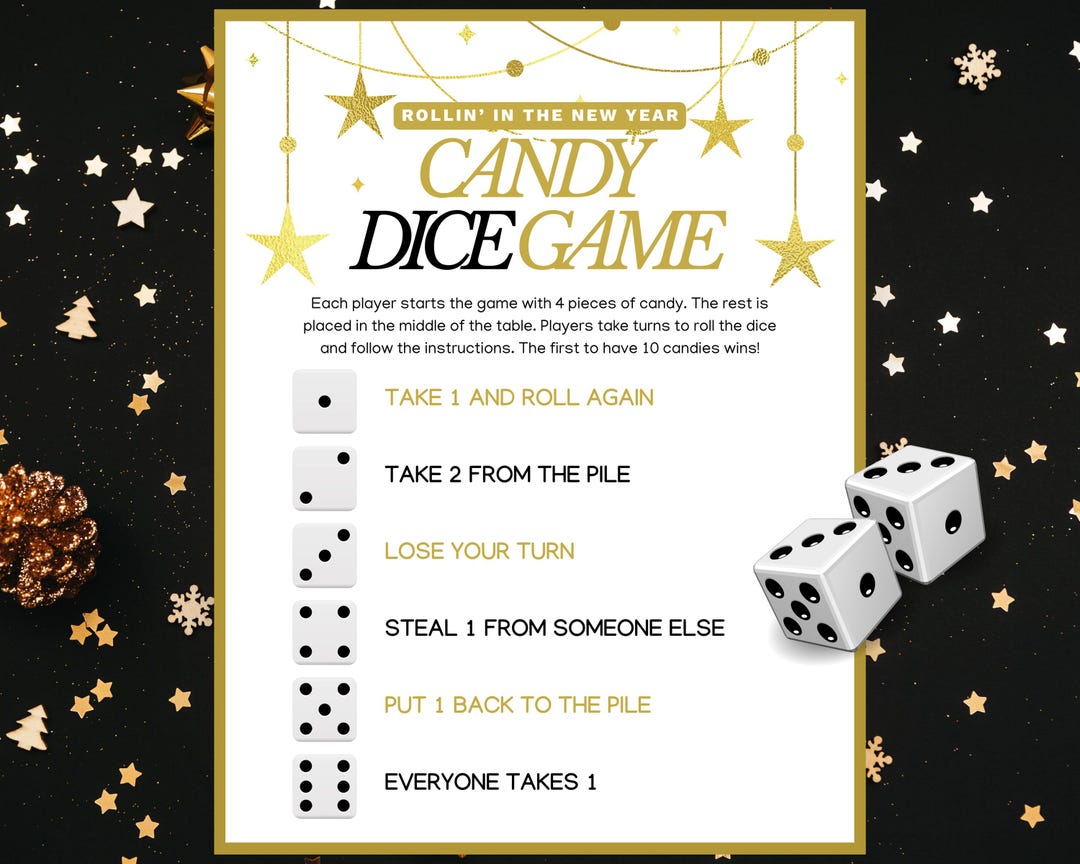 New Year Candy Dice Game for Kids Printable | Fun NYE Party Game | Kids ...