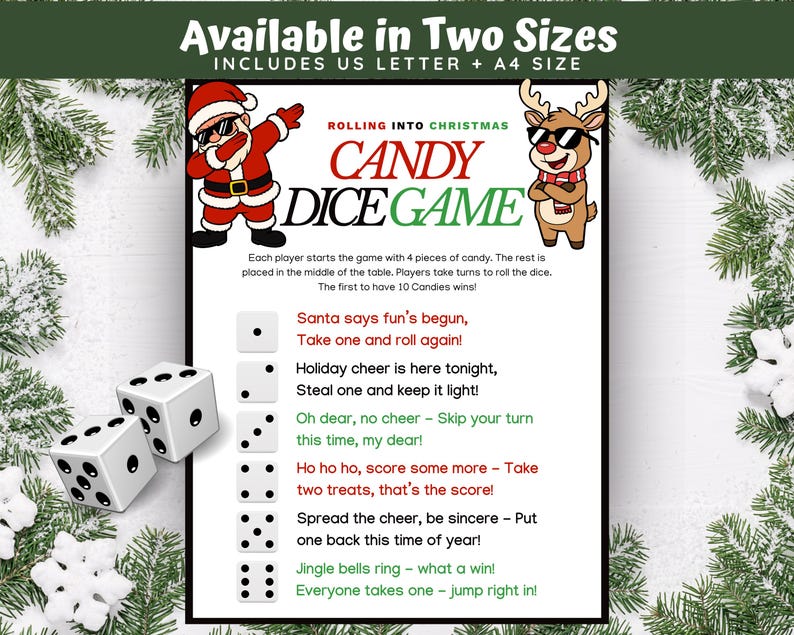 Christmas Candy Dice Game for Tweens Printable | Fun Holiday Dice Game ...